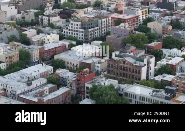 Aerial view of streets and apartment buildings in Greenpoint, Brooklyn ...