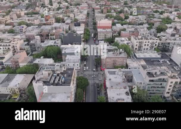 Aerial view of streets and apartment buildings in Greenpoint, Brooklyn ...