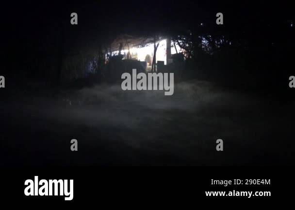 Mysterious Nighttime Ambience with Illuminated Structure in Nature ...