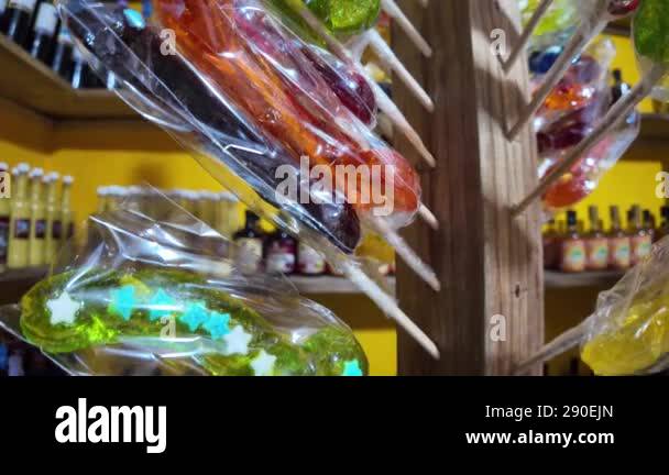 Caramel lollipops shaped like humorous figures in Guanajuato, Mexico ...