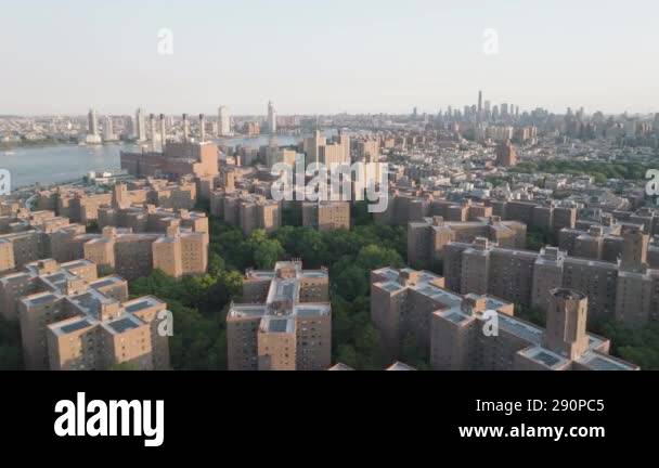 Aerial view of an apartment complex in New York City. Shot during the ...