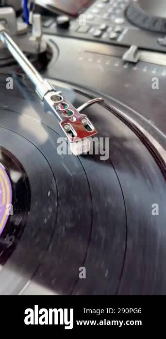 Close up selective focus on Vinyl player on long play or LP which ...