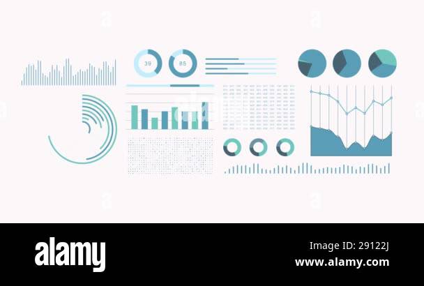 Animated business statistics infographic with blue data, graphs and ...