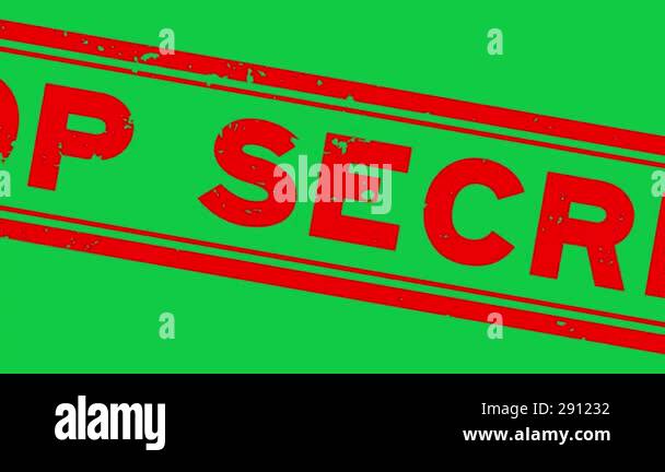 Grunge red top secret word square rubber seal stamp zoom on green ...