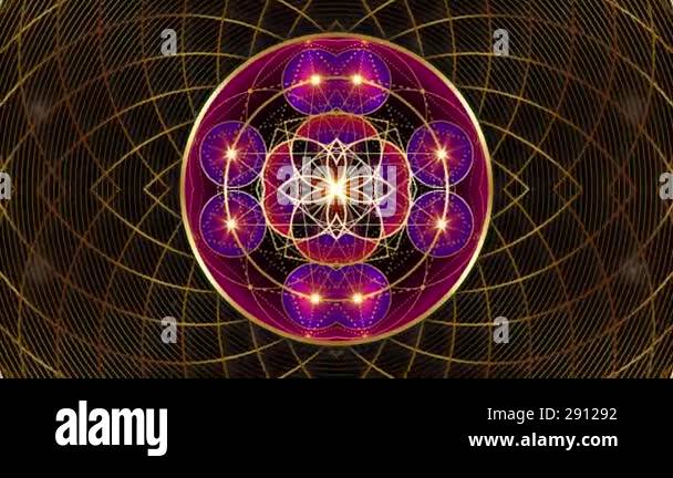 Video animation kaleidoscope Metatron's Cube, Flower of Life. Golden ...