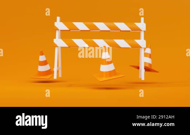 Floating orange Traffic cones and barrier on orange background. Safety ...