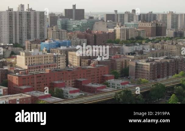 Aerial view of apartment buildings in The Bronx. Shot on a summer ...