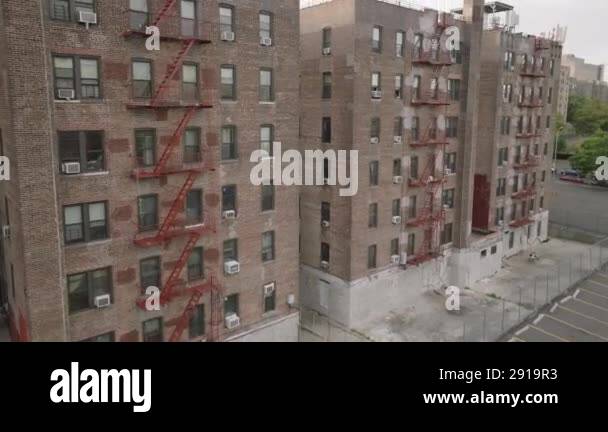 Aerial view of apartment buildings in The Bronx. Shot on a summer ...