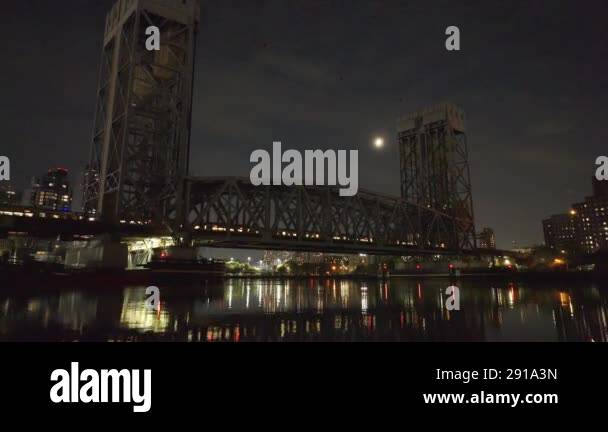 Aerial view of the Metro North Railroad crossing the Harlem River. Shot ...