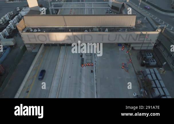 Aerial view of The Holland Tunnel in New Jersey. Shot on an autumn ...