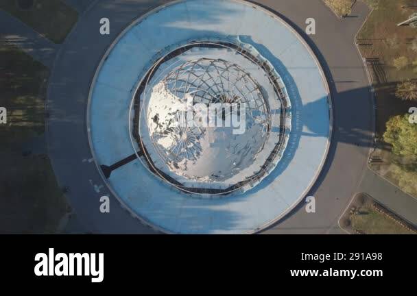 Aerial view of the Flushing Meadows Unisphere on an autumn morning ...