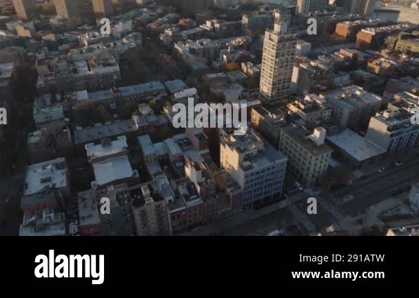 Aerial view of Williamsburg, Brooklyn. Shot on an autumn morning in New ...