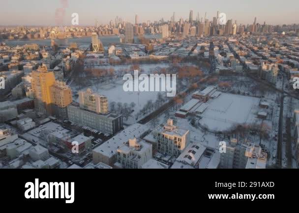 Aerial view of McCarren Park on a winter morning. Shot in Brooklyn, New ...