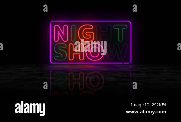 Show time event neon glowing symbol. Light color bulbs. Showtime ...