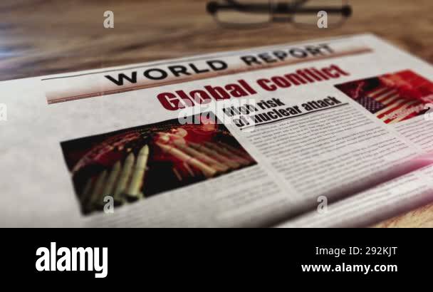 Global conflict world war iii daily newspaper on table. Headlines news ...