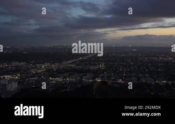 Dusk view over Los Angeles from Runyon Canyon, showcasing the city's ...