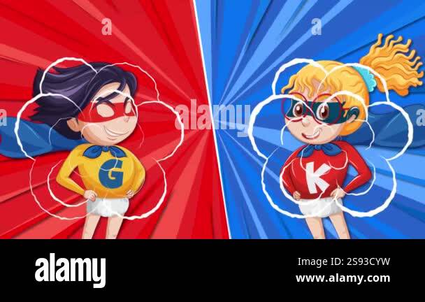 Two superheroes face off in a comic-style battle Stock Video Footage ...