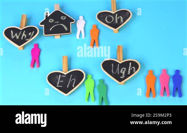 Confusion highlighted by words and colorful figurines. Creative ...