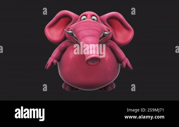 pink elephant cartoon character waving, hello gesture - 3D animation ...