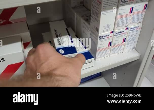Prague,Czech Republic-January 24 2025: DEPO-PROVERA box of medication ...