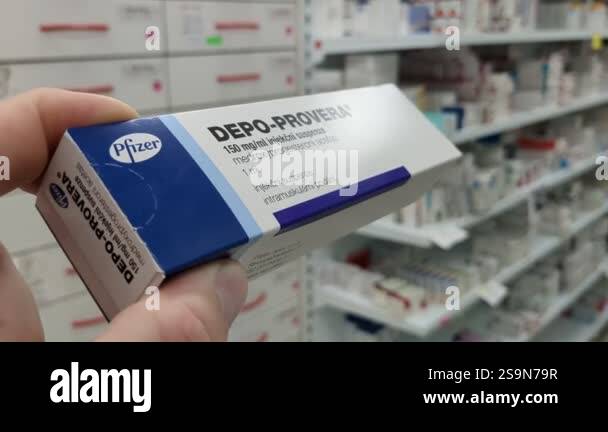 Prague,Czech Republic-January 24 2025: DEPO-PROVERA box of medication ...