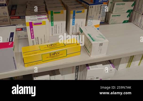 Prague, Czech Republic-August 28 2024:EPIPEN box of medication with ...