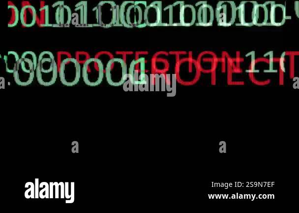Cybersecurity Data Glitch Concept with Binary Codes and Red Protection Text Overlay Stock Video ...