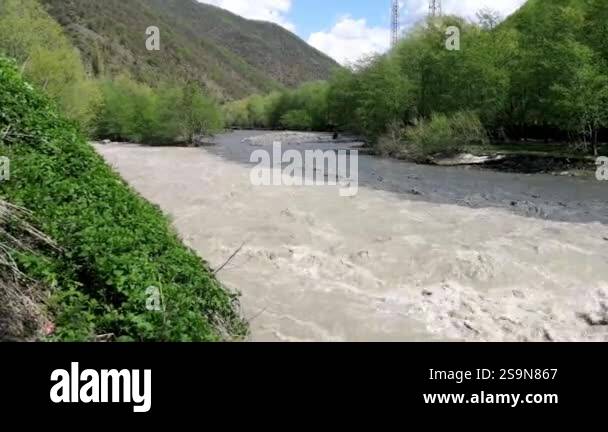 A confluence of White Aragvi (Georgian: Tetri Aragvi) and Black Aragvi ...