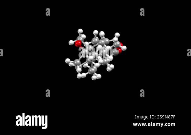 Structure of anabolic steroid oxandrolone. Animated 3D ball-and-stick ...
