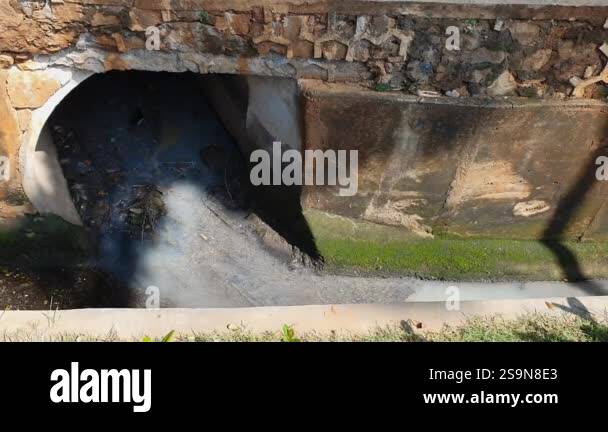 flow of water along the big open channel city drainage system Stock ...