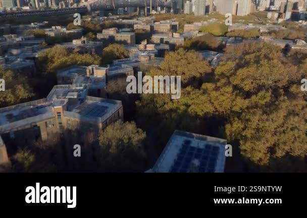 Autumn hued landscape featuring Queensbridge Houses public housing ...