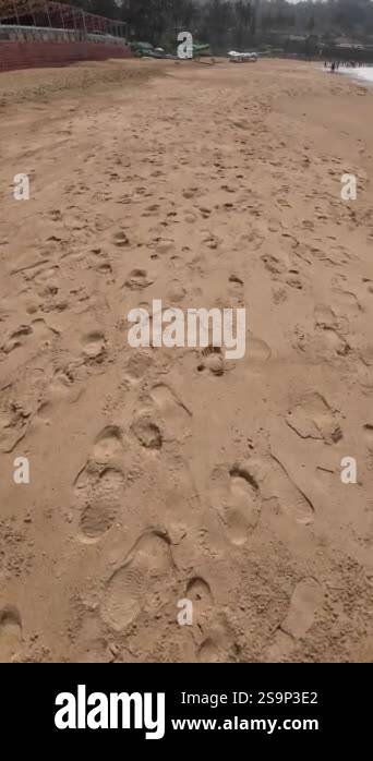 Marks of Feet or Footprints In The Yellow Sandy Beach- Sand Texture ...