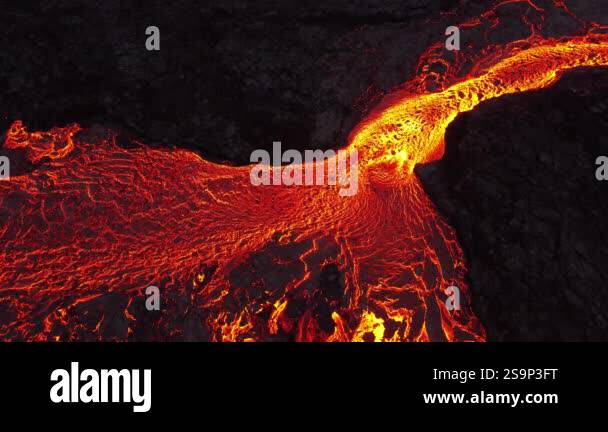 Volcano Eruption in Iceland, Flowing Red Hot Lava River, Incredible ...