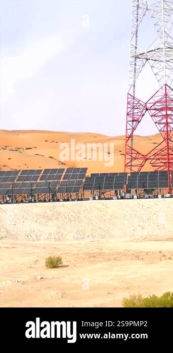 Vertical screen: Desert solar installation features panels absorbing ...