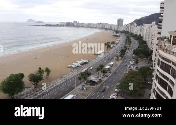 Traffic on the road in front of Copacabana Beach in Rio de Janeiro ...