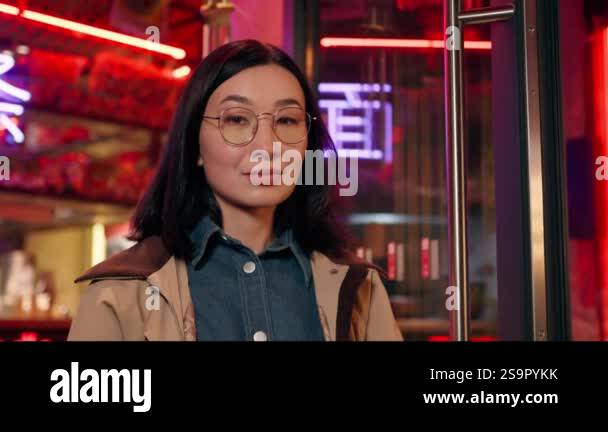 Glad smiling Asian Japanese business woman ethnic female tourist ...