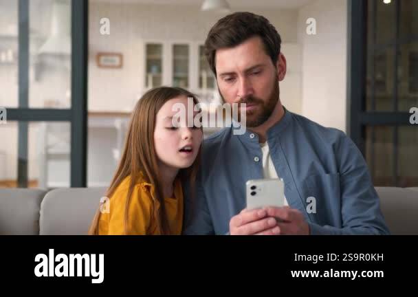 Disappointed Caucasian family guy man parent father holding mobile ...