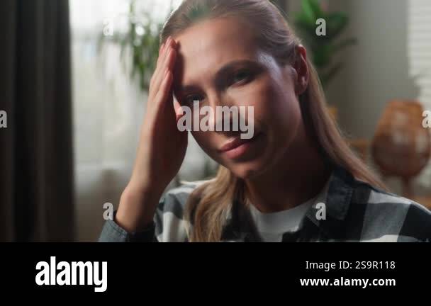 Portrait at home millennial sad upset frustrated Caucasian woman female ...