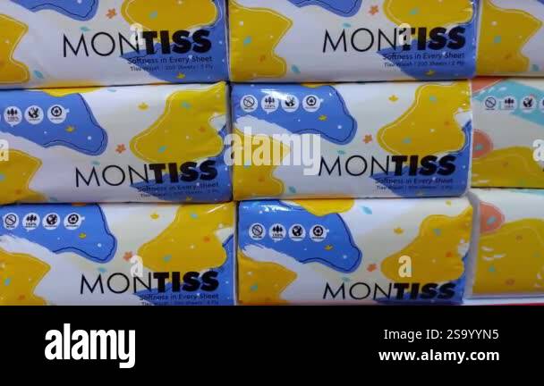 Pinrang, Indonesia, January 16, 2025: A stack of MONTISS brand facial ...