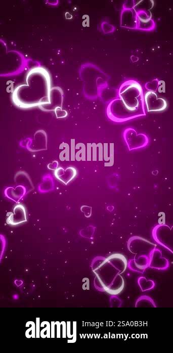 White and pink neon flying hearts. Abstract silhouette of shape hearts ...