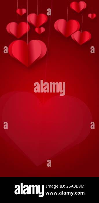 Paper hearts on a string sway in the wind. Animated romantic red ...