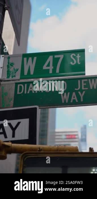A street sign showing W 47th Street and Diamond Jewel Way in the ...