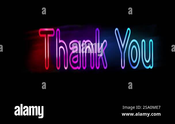 Thank You text font with neon light. Animation of a thank you neon sign. Animation Thank you for ...