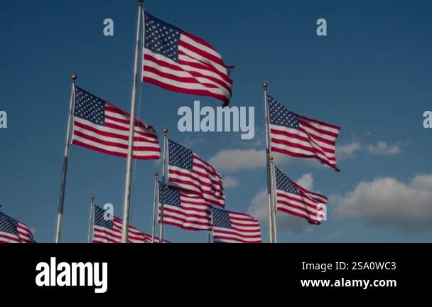 A magnificent and stunning array of American flags is waving proudly ...