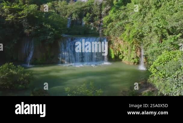 aerial view of Thi Lor Su Waterfall is a limestone waterfall with a ...