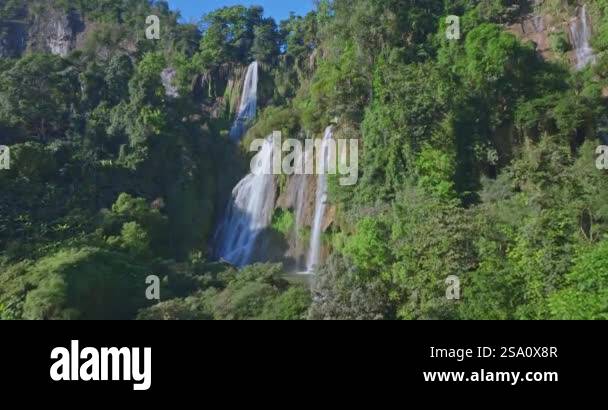 aerial view of Thi Lor Su Waterfall is a limestone waterfall with a ...