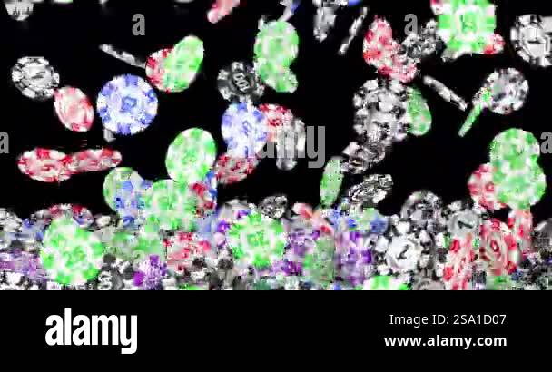 Casino Tokens, Poker Chips falling and fill the screen. 3D animation on ...