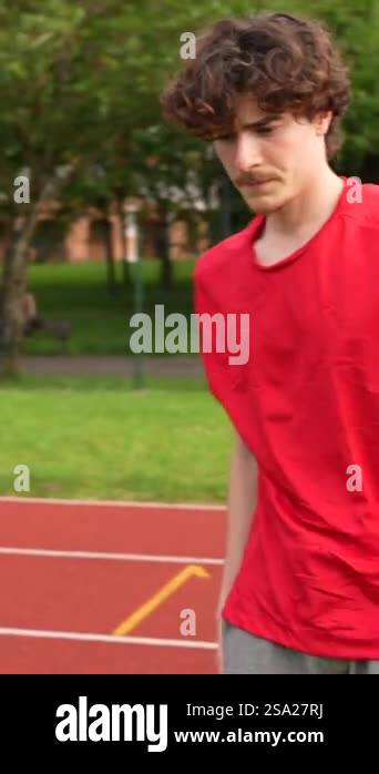 Three quarter length video of a caucasian young distracted man ...