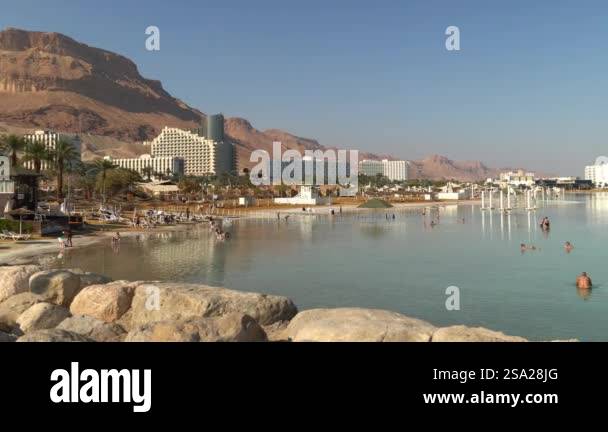 Ein Bokek, Israel - January 18, 2025. Ein Bokek, Israel - January 18, 2025. Camera turning ...