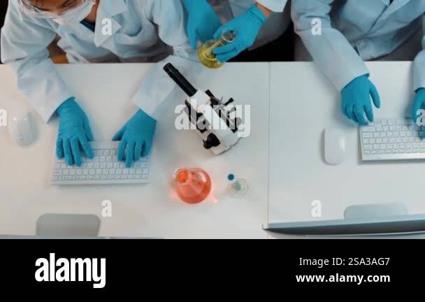 Laboratory healthcare researcher team with scientific expertise, lab equipment, and innovative ...